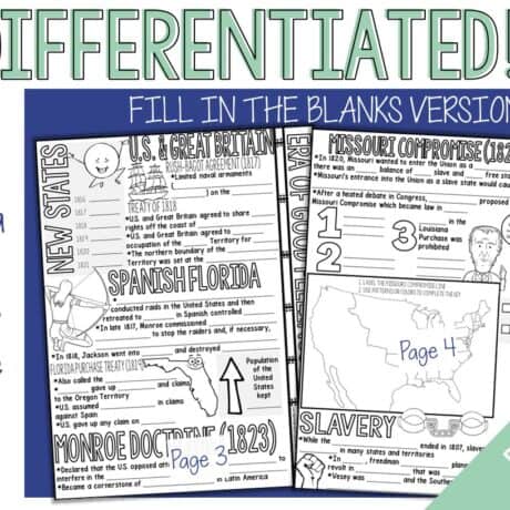 Era of Good Feelings and James Monroe 1815-1824 Doodle Notes - By ...