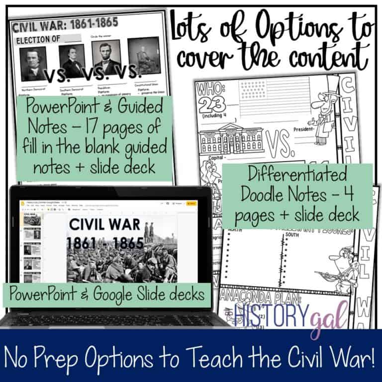 Civil War Unit Bundle of PowerPoints, Doodle Notes, Map Activity & More ...