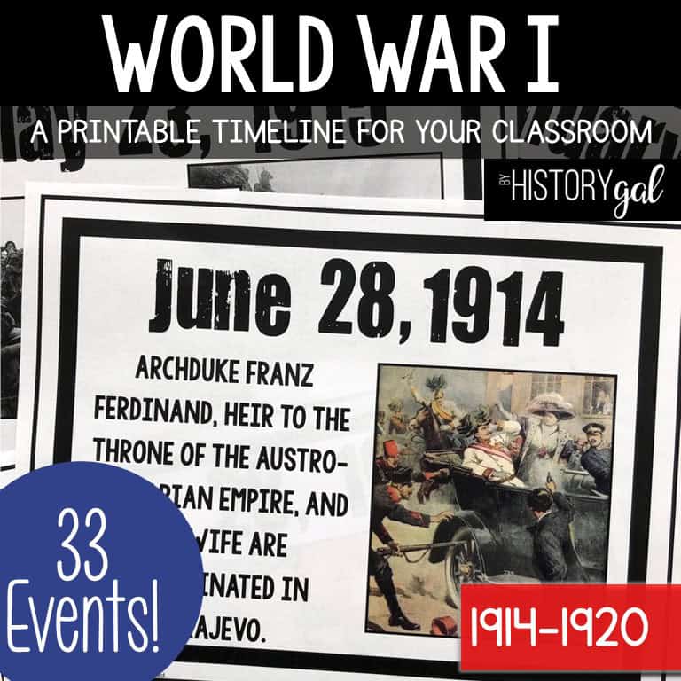 World War I Timeline Printable for Bulletin Boards and History ...