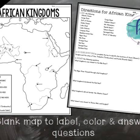 African Kingdoms (Axum, Ghana, Mali, Songhai) Map Activity - By History Gal