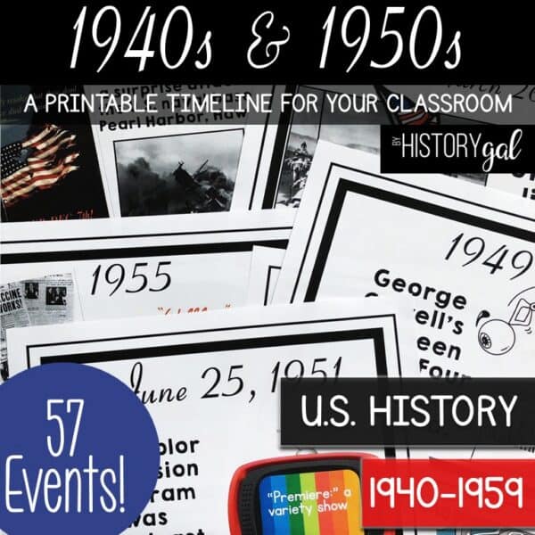 1940s and 1950s Timeline Printable for Bulletin Boards and History ...