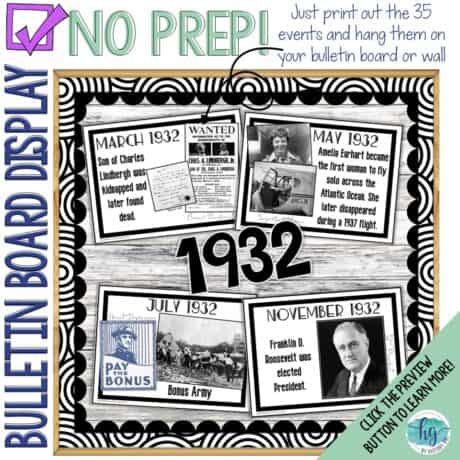 1930s Great Depression Timeline Printable for Bulletin Boards & History ...