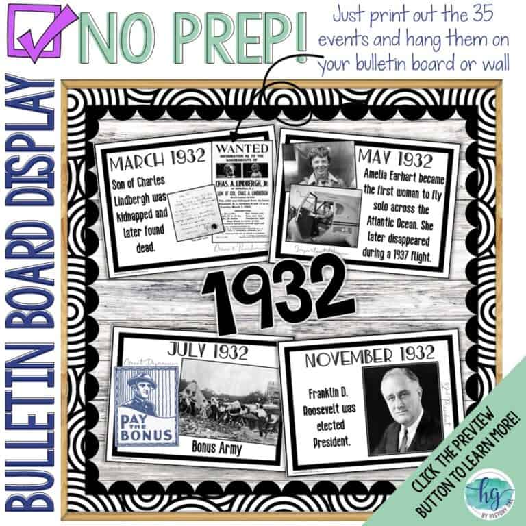 1930s Great Depression Timeline Printable for Bulletin Boards & History ...