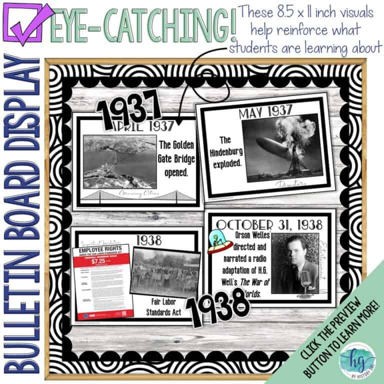 1930s Great Depression Timeline Printable for Bulletin Boards & History ...