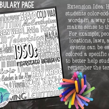 1950s Vocabulary Page and PowerPoint - By History Gal