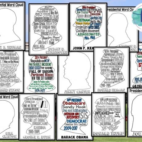 U.S. Presidents Word Cloud Activities Bundle 1865- Present (Johnson ...
