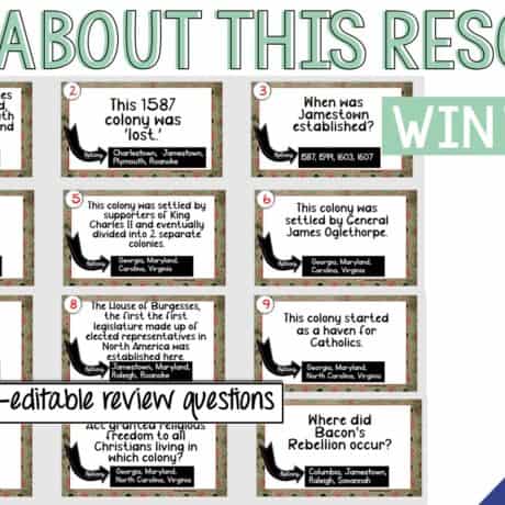13 Colonies Google Sheets Review Games Bundle - By History Gal
