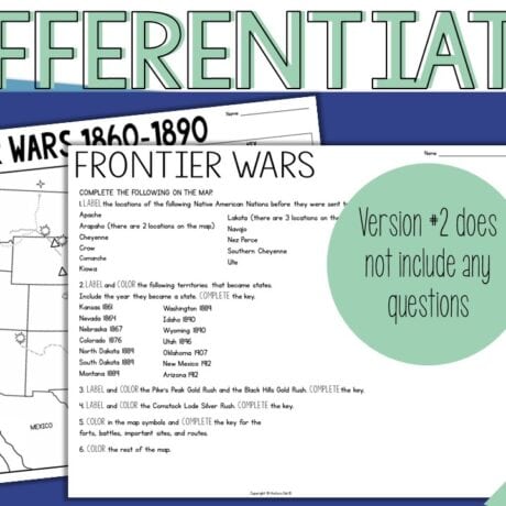 Frontier Wars 1860-1890 Map Activity (Print and Digital) - By History Gal