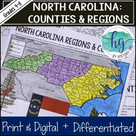Engage Students with North Carolina Counties & Regions Map