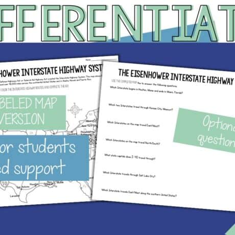 Eisenhower Interstate Highway System Map Activity Differentiated, Print ...