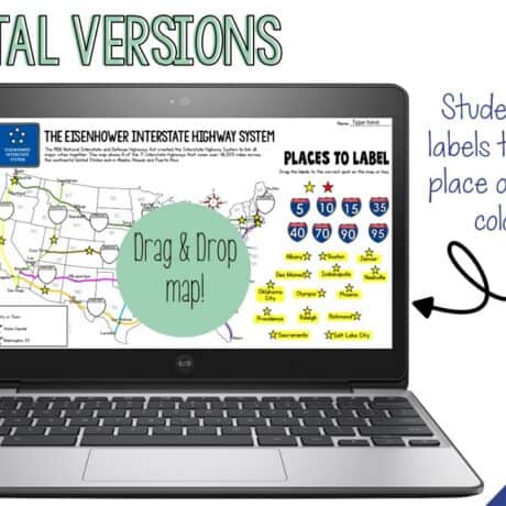 Eisenhower Interstate Highway System Map Activity Differentiated, Print ...