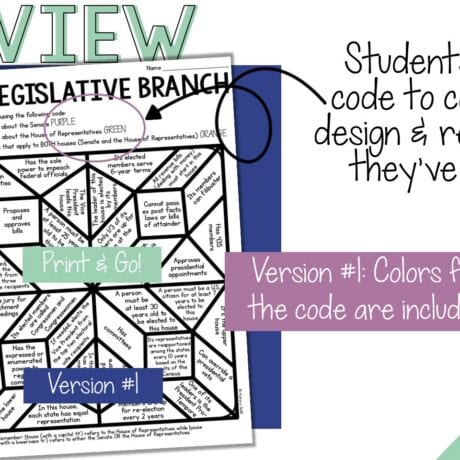 Legislative Branch Color by Code Activity - By History Gal