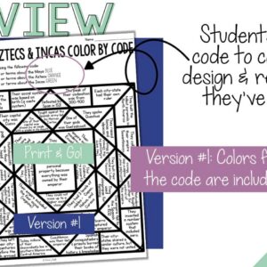 Maya, Aztec & Inca Civilizations Color by Code Activity - By History Gal