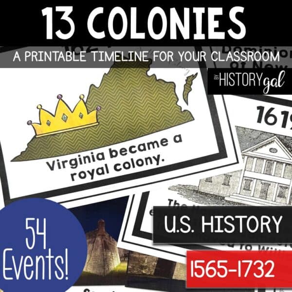 13 Colonies Timeline Printable for Bulletin Boards - By History Gal