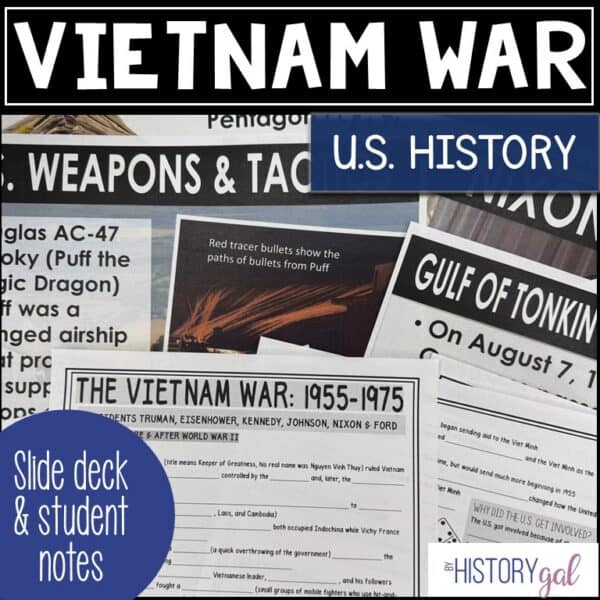 Vietnam War PowerPoint & Guided Notes | Kennedy,Johnson,Nixon,Ford | US ...
